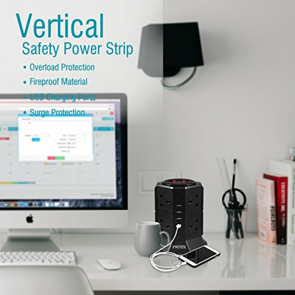 PRITEK 8 Way Extension Lead with 4 USB Ports - Remote Working Office ...