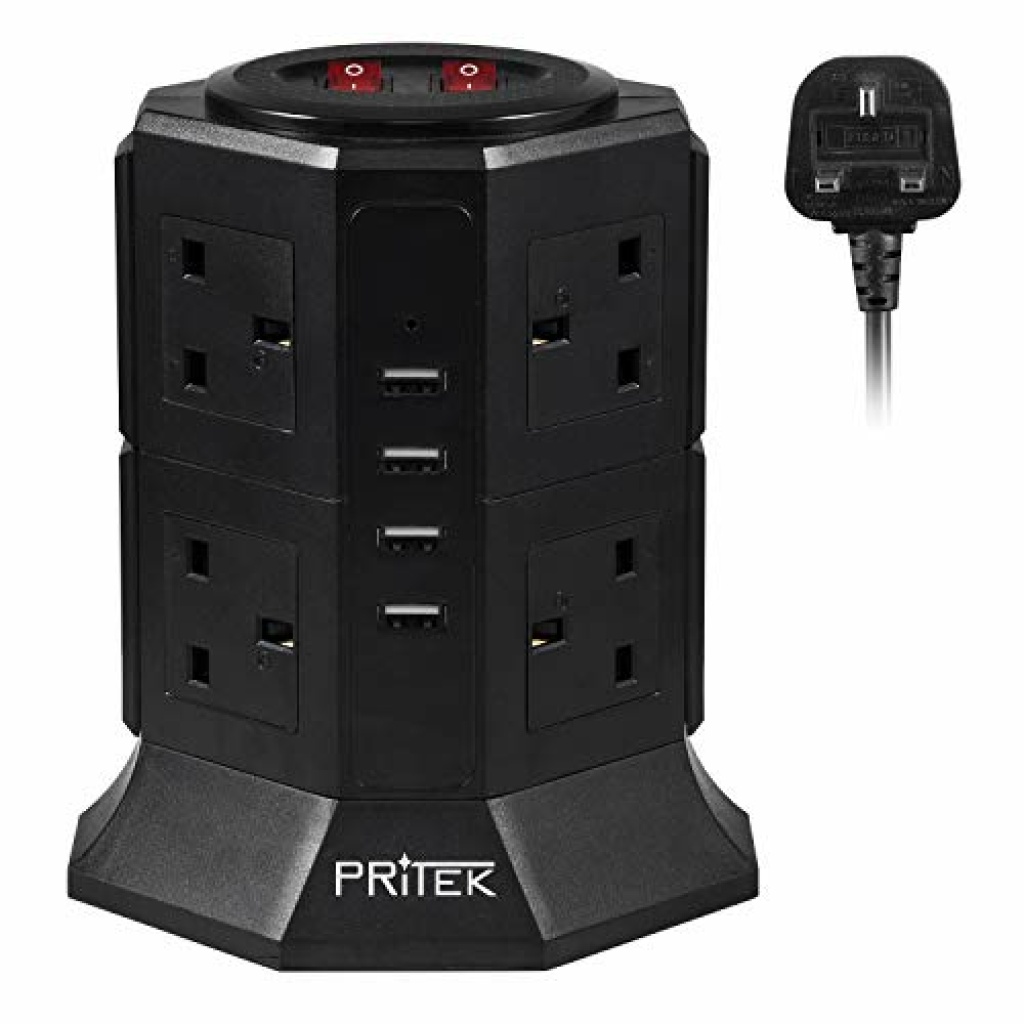 PRITEK 8 Way Extension Lead with 4 USB Ports - Remote Working Office ...