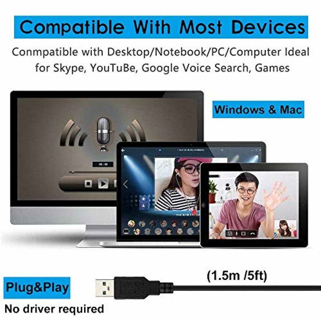 XIAOKOA USB Microphone for Laptop Microphone PC, Computer Microphone ...