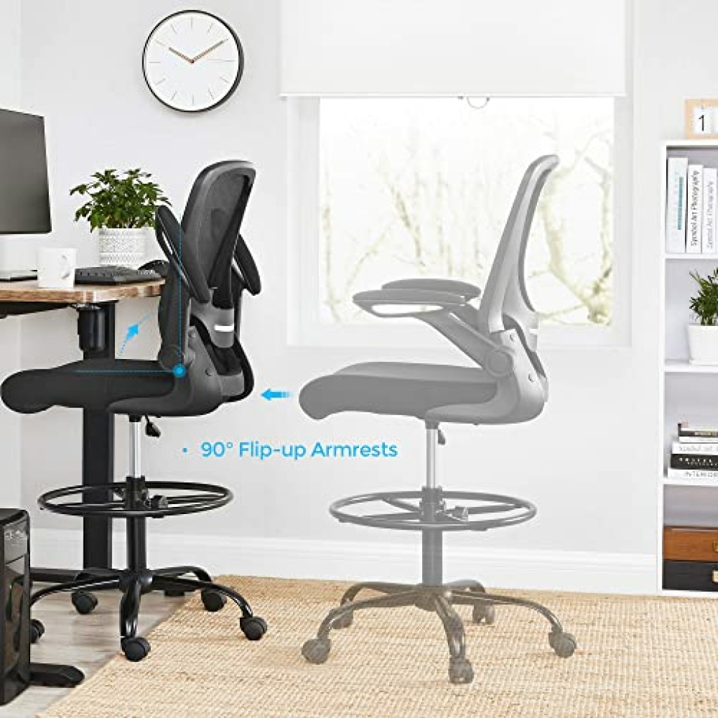 SONGMICS Drafting Chair with Flip-up Armrests, Mesh Office Chair ...